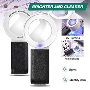 Magnifying Glass with Light, 30X Handheld Magnifier Double Lens with 4 Light for Coins, Map, Jewelry, Macular Degeneration