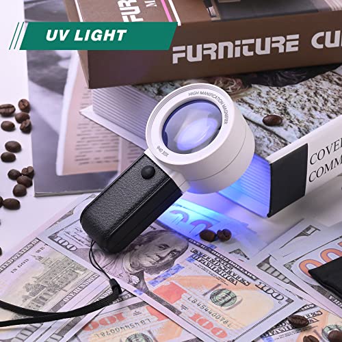 Magnifying Glass with Light, 30X Handheld Magnifier Double Lens with 4 Light for Coins, Map, Jewelry, Macular Degeneration