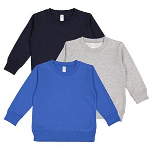 rabbit skins toddler boy & girl fleece long sleeve pullover sweatshirt| 2t to size 7, 3 pack bulk set, royal/heather/navy, 4t