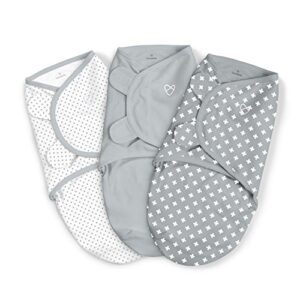 swaddleme original swaddle – size small/medium, 0-3 months, 3-pack (criss cross polka dot) easy to use newborn swaddle wrap keeps baby cozy and secure and helps prevent startle reflex