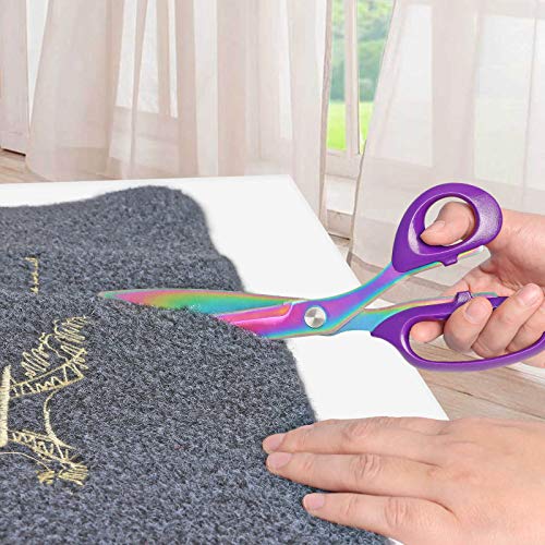 Asdirne Titanium Coating Fabric Scissors, Professional Tailor Scissors, Ultra-Sharp Stainless Steel Blades, Ergonomic ABS Handle, 10.5 Inch, Rainbow&Purple