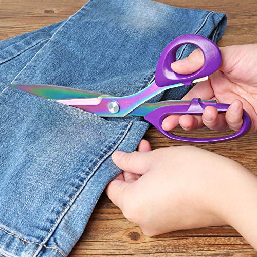 Asdirne Titanium Coating Fabric Scissors, Professional Tailor Scissors, Ultra-Sharp Stainless Steel Blades, Ergonomic ABS Handle, 10.5 Inch, Rainbow&Purple