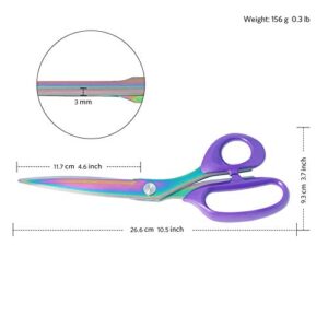 Asdirne Titanium Coating Fabric Scissors, Professional Tailor Scissors, Ultra-Sharp Stainless Steel Blades, Ergonomic ABS Handle, 10.5 Inch, Rainbow&Purple