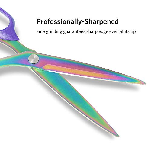 Asdirne Titanium Coating Fabric Scissors, Professional Tailor Scissors, Ultra-Sharp Stainless Steel Blades, Ergonomic ABS Handle, 10.5 Inch, Rainbow&Purple