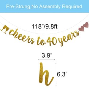 Cheers to 40 Years Banner, Pre-Strung, Gold Glitter Paper Garlands for 40th Birthday / Wedding Anniversary Party Decorations Supplies, No Assembly Required,(Gold)SUNbetterland