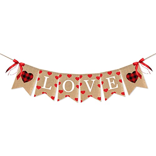 Love Burlap Banner, Valentine's Day Decorations, Romantic Home Indoor Funny Hanging Valentines Decorations