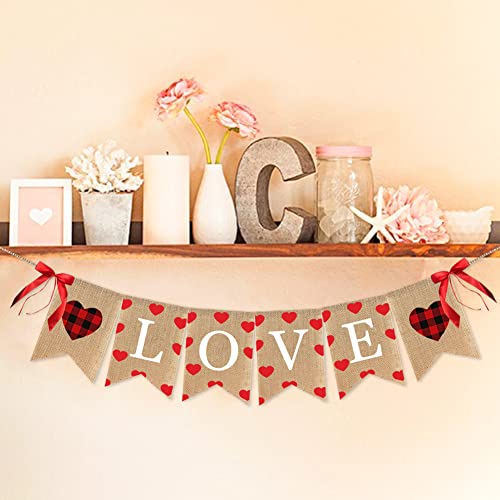 Love Burlap Banner, Valentine's Day Decorations, Romantic Home Indoor Funny Hanging Valentines Decorations