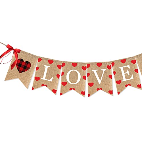 Love Burlap Banner, Valentine's Day Decorations, Romantic Home Indoor Funny Hanging Valentines Decorations