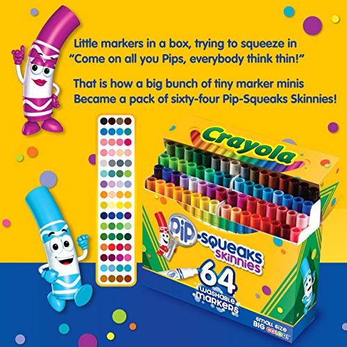 Crayola Pip-Squeaks Skinnies Washable Markers, 64 count, Great for Home or School, Perfect Art Tools