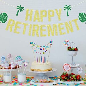 Happy Retirement Banner Gold Glitter - Retirement Party Decorations Palm leaves Decor, Farewell Party Cake Decor, Tropical Retirement Decor, Happy Retirement Party Decorations