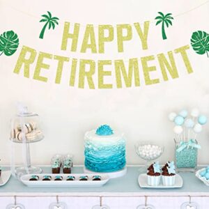 Happy Retirement Banner Gold Glitter - Retirement Party Decorations Palm leaves Decor, Farewell Party Cake Decor, Tropical Retirement Decor, Happy Retirement Party Decorations