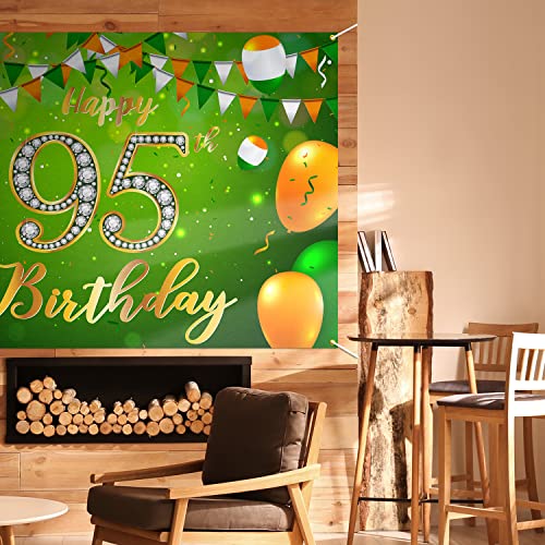 Happy 95th Birthday Backdrop Banner Decor Green - Glitter Cheers to 95 Years Old Birthday Party Theme Decorations for Men Women Supplies