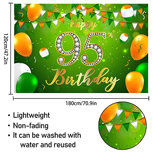 Happy 95th Birthday Backdrop Banner Decor Green - Glitter Cheers to 95 Years Old Birthday Party Theme Decorations for Men Women Supplies