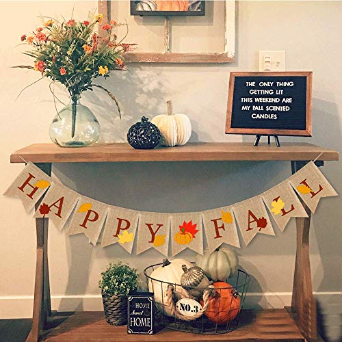 Happy Fall Pumpkin Burlap Banner, Borogo Thanksgiving Fall Happy Fall Burlap Banner Harvest Home Decor Bunting Flag Garland Party Thanksgiving Day Fireplace Decoration