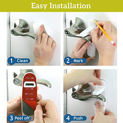 Improved Childproof Door Lever Lock (1 Pack) Prevents Toddlers from Opening Doors. Easy One Hand Operation for Adults. Durable ABS with 3M Adhesive Backing. Simple Install (White, 1-Pack)