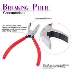 Swpeet 2Pcs Heavy Duty Breaker Grozer Pliers and Glass Running Pliers Kit with Rubber Tips, Glass Pliers with Flat Jaws & Curve Jaw Perfect for Stained Glass