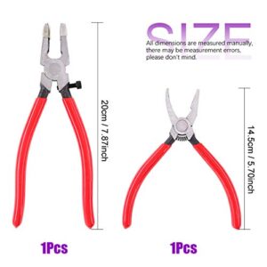 Swpeet 2Pcs Heavy Duty Breaker Grozer Pliers and Glass Running Pliers Kit with Rubber Tips, Glass Pliers with Flat Jaws & Curve Jaw Perfect for Stained Glass