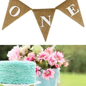 Shimmer Anna Shine First Birthday Banner ONE High Chair for Baby Boy and Girl and Anniversary Party Cake Decorations Flag Burlap (White Print)