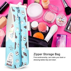 Mumusuki Pencil Bag, 3Colors Cartoon Milk Stationery Bag Waterproof PU Large Capacity Pencil Case Storage Bag(blue)