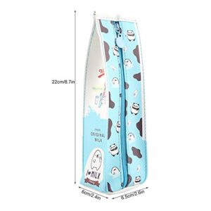 Mumusuki Pencil Bag, 3Colors Cartoon Milk Stationery Bag Waterproof PU Large Capacity Pencil Case Storage Bag(blue)