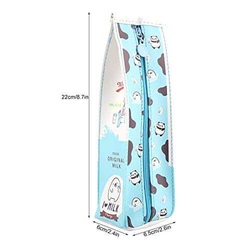 Mumusuki Pencil Bag, 3Colors Cartoon Milk Stationery Bag Waterproof PU Large Capacity Pencil Case Storage Bag(blue)