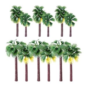 yetaha 12pcs coconut palm tree model, miniature tropical tree, plastic artificial model trees for diorama train railway layout rainforest landscape scenery cake decorative (3.1-6.3 inch mixed)