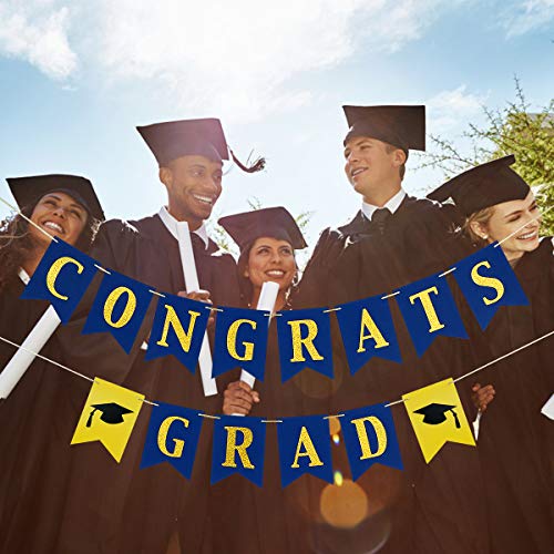 Congrats Grad Banner Blue and Gold - 2022 Graduation Decorations Blue and Gold, Blue and Gold Congratulations Banner,Blue and Gold Graduation Party Decorations 2022