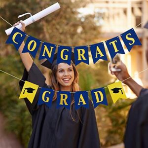 Congrats Grad Banner Blue and Gold - 2022 Graduation Decorations Blue and Gold, Blue and Gold Congratulations Banner,Blue and Gold Graduation Party Decorations 2022