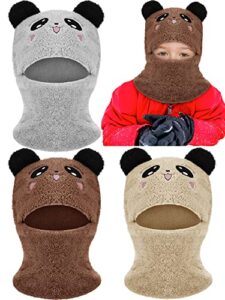 3 pcs toddler boy girl winter hats scarf warm baby kids plush hat earflaps hood scarf beanie skull cap (gray, coffee, khaki)