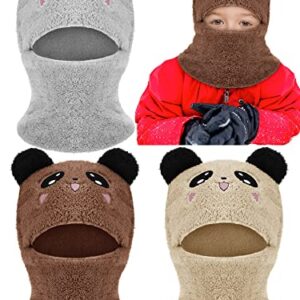 3 Pcs Toddler Boy Girl Winter Hats Scarf Warm Baby Kids Plush Hat Earflaps Hood Scarf Beanie Skull Cap (Gray, Coffee, Khaki)