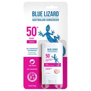 blue lizard baby mineral sunscreen stick with zinc oxide, spf 50+, water resistant, uva/uvb protection – easy to apply, fragrance free, .5 oz