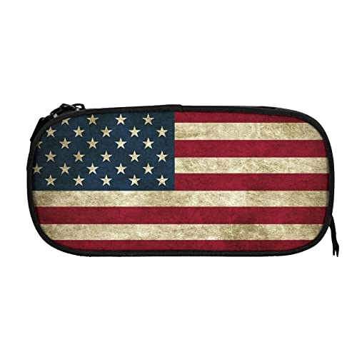 Gesey-R4T American Flag Patriotic USA Bald Eagle Pattern Pen Pencil Case Bag Big Capacity Multifunction Storage Pouch Organizer with Zipper Office University for Girls Boy, Black, One Size