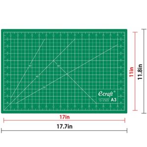 Ecraft Self Healing Cutting Mat: 12" x 18"(A3) Double Sided 5-Ply Fabric Cutting Mat for Sewing, Quilting, Scrapbooking And All Arts &Craft Projects Gridded Rotary Cutting Board Mats,Green/Black