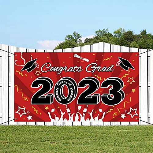 Bunny Chorus Graduation Decorations 2023 Party Backdrop Banner, Extra Large 71" x 40" Red Black 2023 Photo Booth Props Decorations, Congrats Grad Home for Outdoor Indoor Supplies