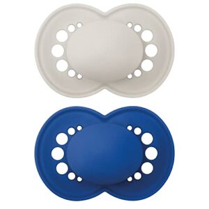 mam original matte baby pacifier, nipple shape helps promote healthy oral development, sterilizer case, unisex, 16+ (pack of 2)