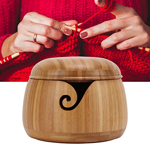 Yarn Bowl, Bamboo Crocheting Bowl Round Knitting Wool Storage Yarn Storage Handmade With Holes, With Removable Lid, Yarn Storage Bowl for DIY Knitting Crocheting Accessories, Large Capacity