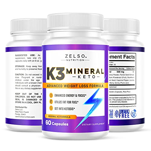 ZELSO K3 Mineral Keto Pills Nutrition, Advanced K3 Pill Formula for Men and Women - Emily, 30 Day Supply (60 Capsules)