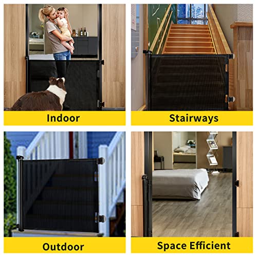 Retractable Baby Gate,Mesh Baby Gate or Mesh Dog Gate,33" Tall,Extends up to 55" Wide,Child Safety Gate for Doorways, Stairs, Hallways, Indoor/Outdoor(33x55 Inch, Black)