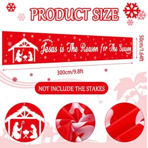 Nativity Christmas Sign Banner Jesus is the Reason for the Season Large Xmas Yard Sign Manger Scene Yard Sign Large Outdoor Jesus Christmas Decorations for Religious Christmas Decoration, 9.8 x 1.6 FT