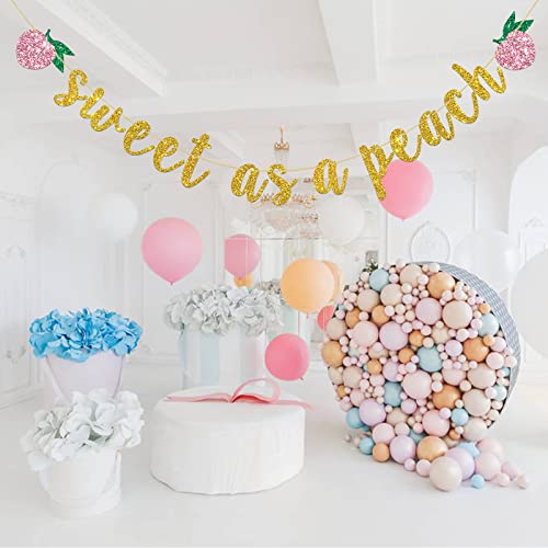 INNORU Sweet As a Peach Banner, Peach Baby Shower Birthday Party Decorations, Fruit Party, Mommy to Be Sign Banner, Gender Reveal, Engagement, New Baby Party Decoration Gold Glitter