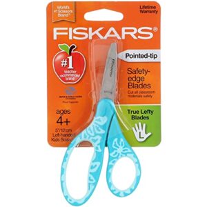 fiskars 5″ kid scissors left-handed pointed-tip, 2 pack – assorted color