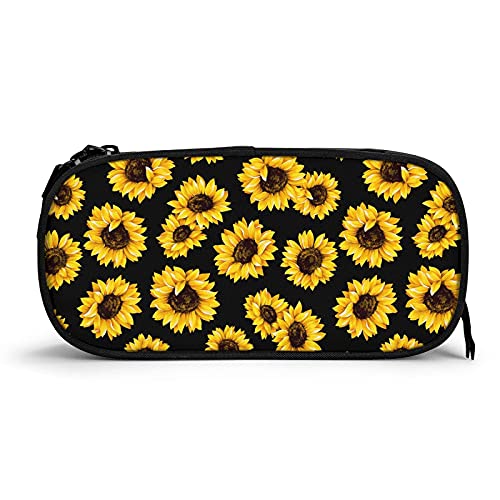 XIAOGUAISHOU Hipster Golden Sunflowers Pencil Pen Case Big​ Capacity College Office Pencil Pouch Organize Bag for Teens Girls Adults Student, One Size