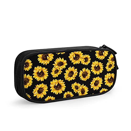 XIAOGUAISHOU Hipster Golden Sunflowers Pencil Pen Case Big​ Capacity College Office Pencil Pouch Organize Bag for Teens Girls Adults Student, One Size