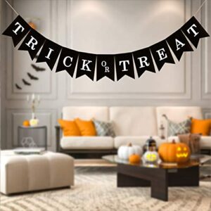 Adurself Trick or Treat Burlap Banner Halloween Party Decorations Halloween Black Jute Burlap Garland Mantel Fireplace Wall Hanging for Halloween Party Decor Haunted House Decorations