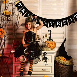 Adurself Trick or Treat Burlap Banner Halloween Party Decorations Halloween Black Jute Burlap Garland Mantel Fireplace Wall Hanging for Halloween Party Decor Haunted House Decorations