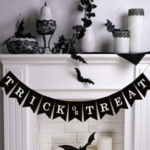 Adurself Trick or Treat Burlap Banner Halloween Party Decorations Halloween Black Jute Burlap Garland Mantel Fireplace Wall Hanging for Halloween Party Decor Haunted House Decorations