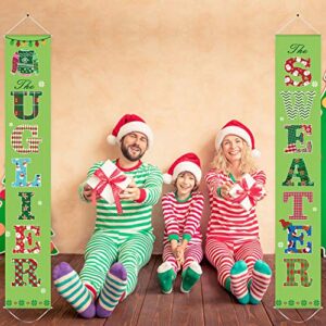 2 Pieces Ugly Sweater Sign Banner Decoration Set for Christmas Wild and Ugly Sweater Party Supplies Holiday Christmas Party Decorations Porch Sign