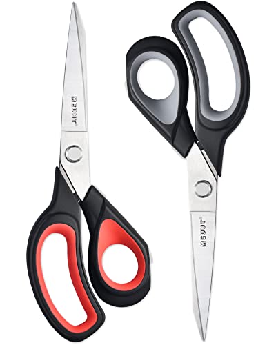 MEUUT 9.5 inch Multipurpose Scissors Fabric Scissors -2 Pack Heavy Duty Sewing Shears Tailor Scissors for Fabric Leather Ribbon Cardboard Cutting Scissors