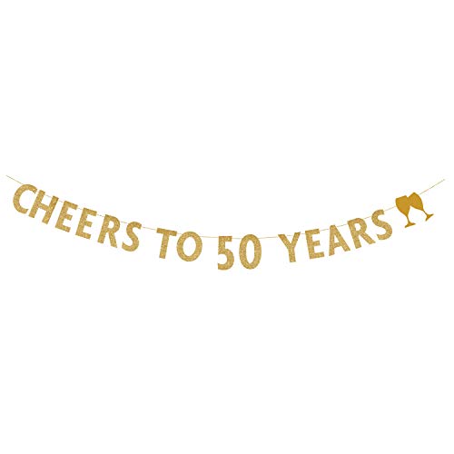 MAGJUCHE Gold glitter Cheers to 50 years banner,50th birthday party decorations