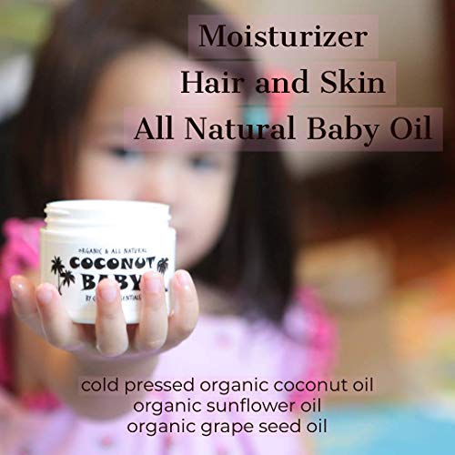 Coconut Baby Oil for Hair & Skin - Organic Moisturizer - All Natural - Massage - Sensitive Skin, Infant Scalp Thick, Dry Hair - with Sunflower & Grape Seed oils - 2 fl oz